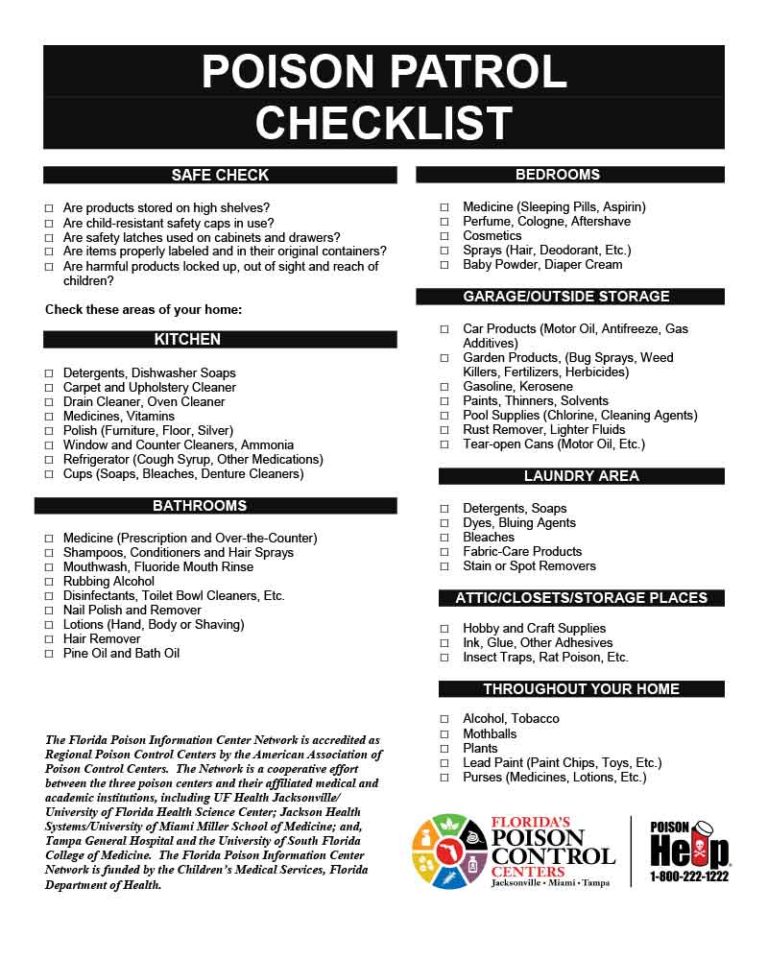 Poison Patrol Checklist (English/Español) - Florida's Poison Control ...
